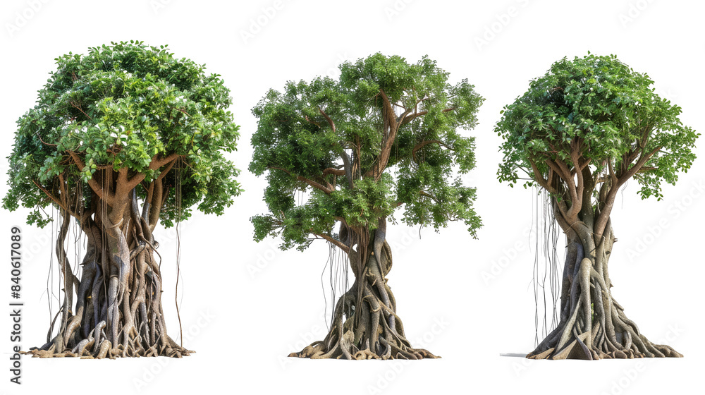 set of banyan tree with isolated transparent background Stock ...
