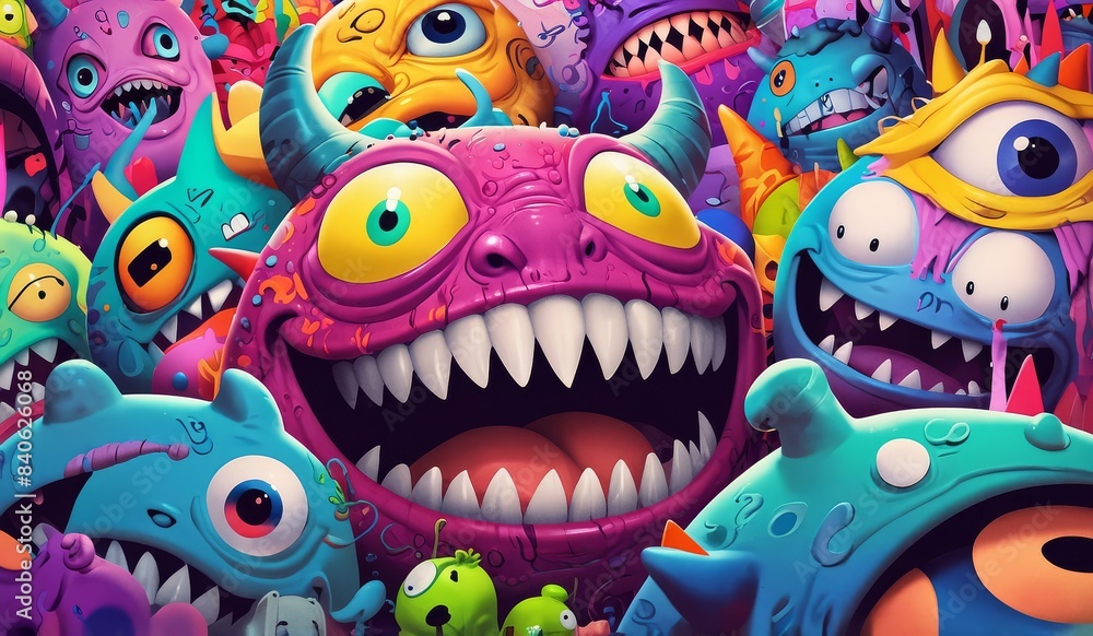 crazy funny scary monsters cartoons psychedelics - generative ai Stock ...
