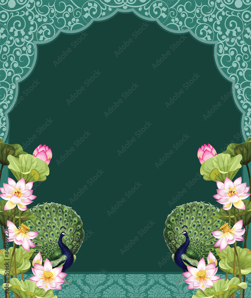 Traditional Indian Wedding Invitation Card. Indian Mughal garden ...