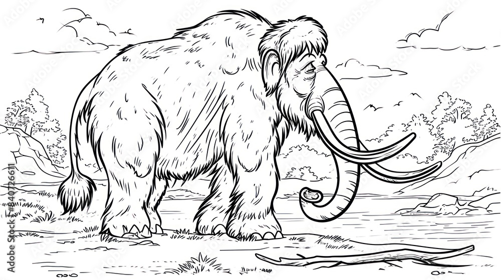 Vector illustration coloring page of mammoth the ancient prehistoric ...