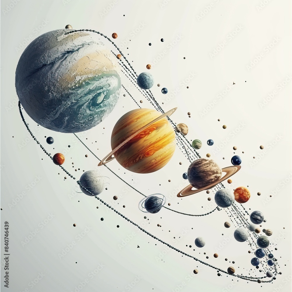2d Solar system planets connected by a string, look like a cartoon ...