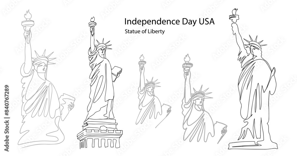 Hand drawn continuous one line drawing of statue of liberty on a white ...