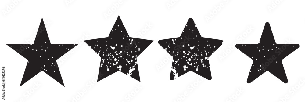 Star icons with grunge texture set. Vintage retro style. Design ...