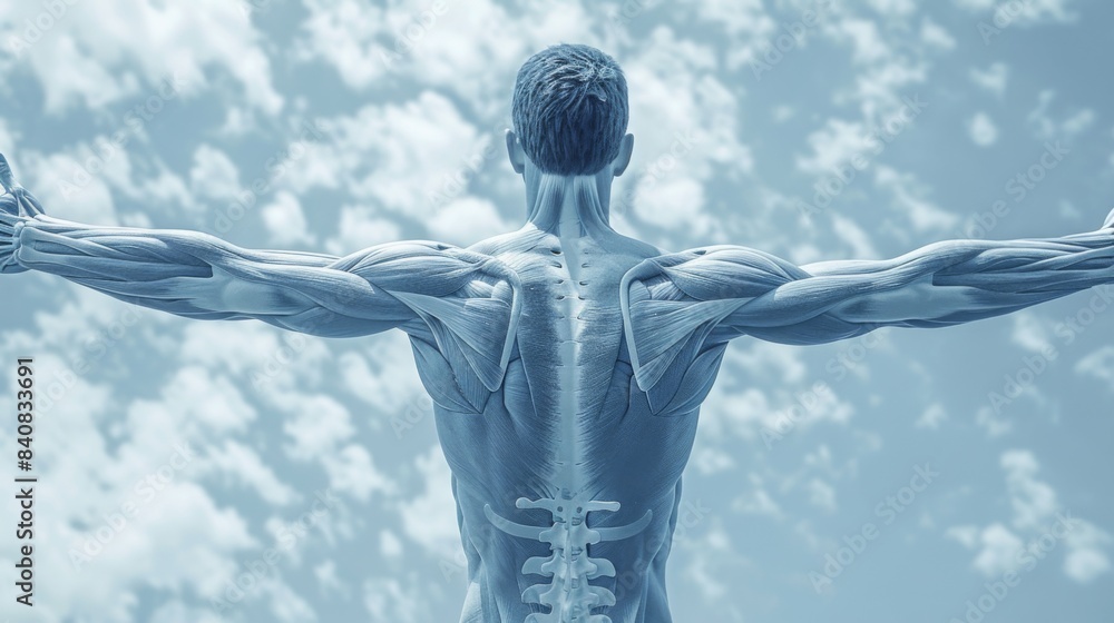 Precise x-ray scan of the muscular system, displaying the skeletal ...