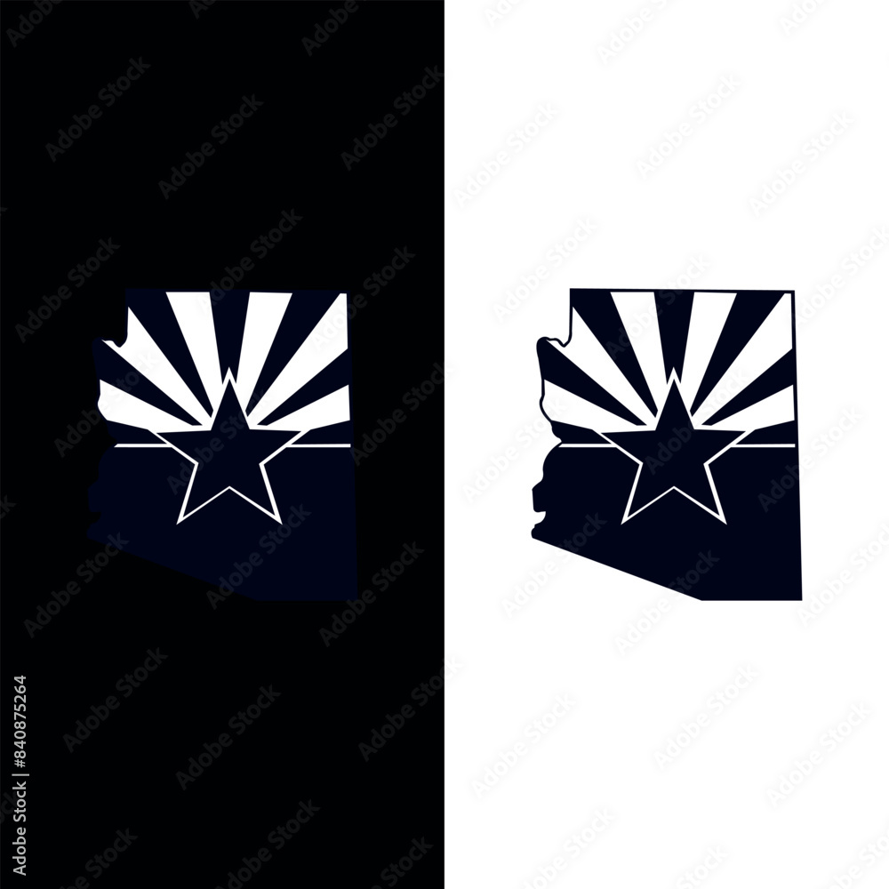 Map of the state of Arizona with its official flag. Map of the US state ...