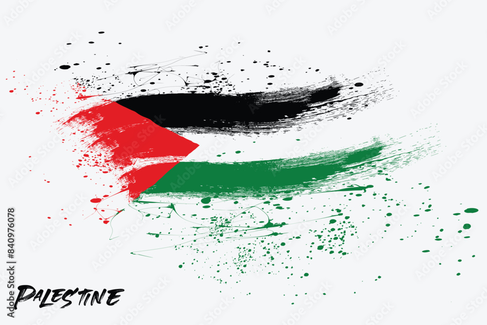 Flag of Palestine. Black, white and green brush strokes, hand drawn ...