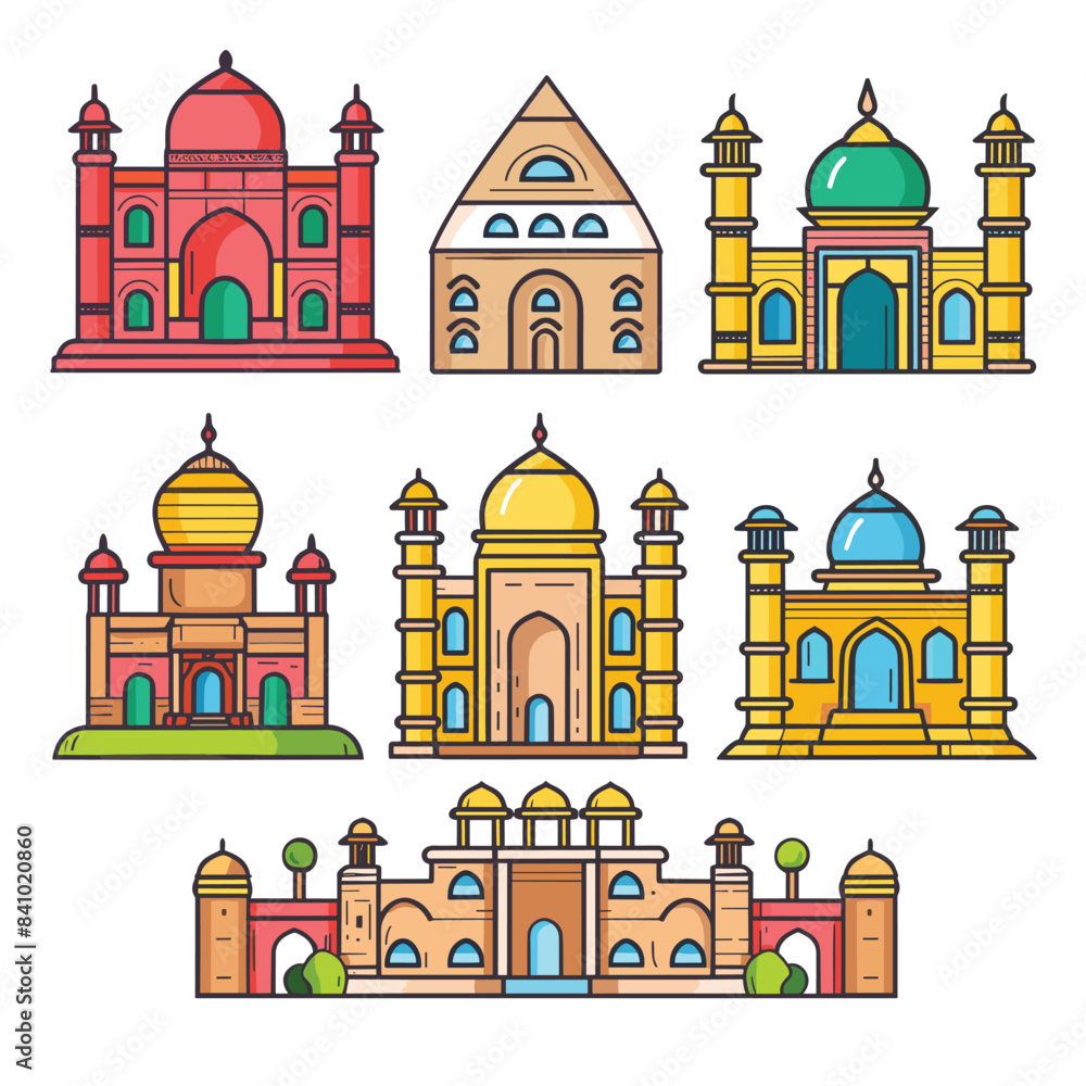 Colorful illustrations famous Indian landmarks showcasing vibrant ...