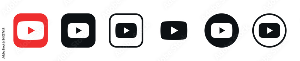 YouTube icon collection. YouTube logo set in different shape on ...