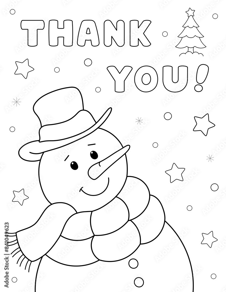 thank you christmas coloring page. design with a snowman that you can ...