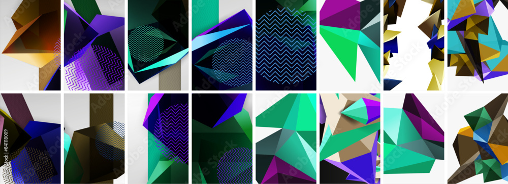 Set of low poly triangles poster geometric backgrounds. Vector ...