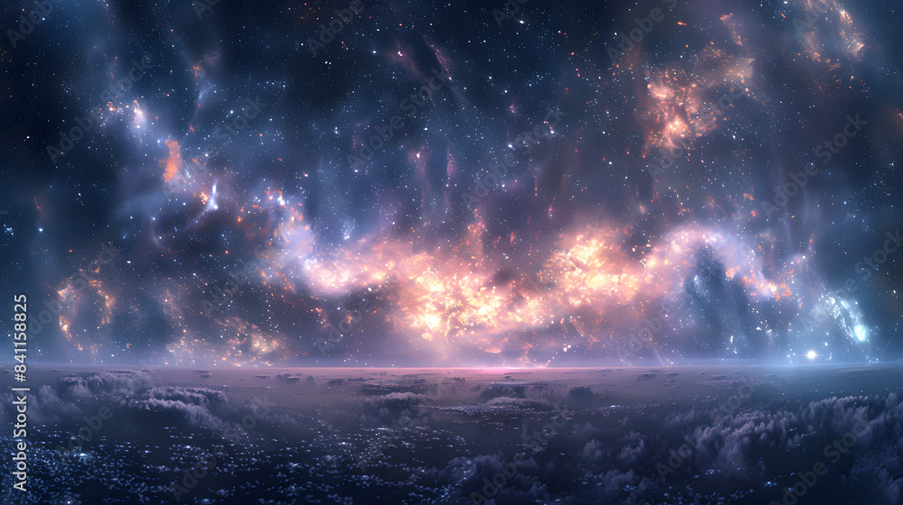 360 degree equirectangular projection space background with nebula and ...