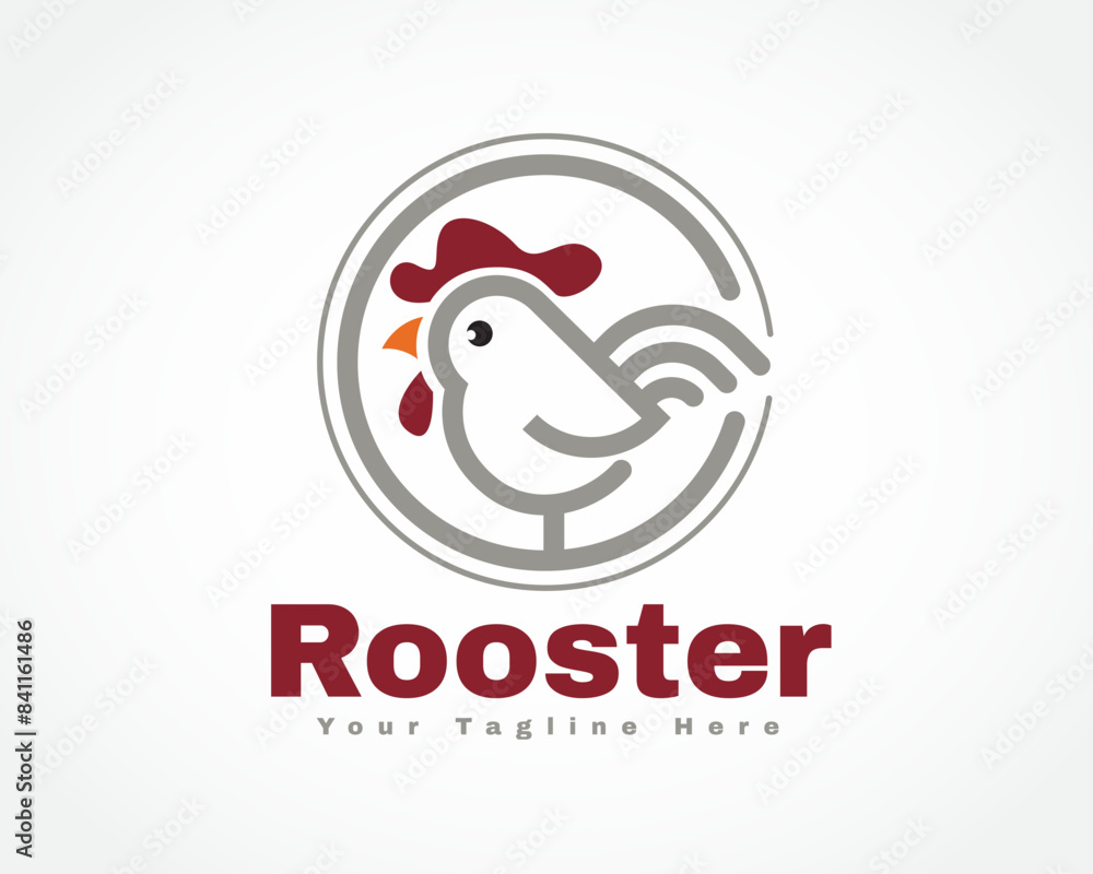 simple circle line art rooster logo design template illustration ...