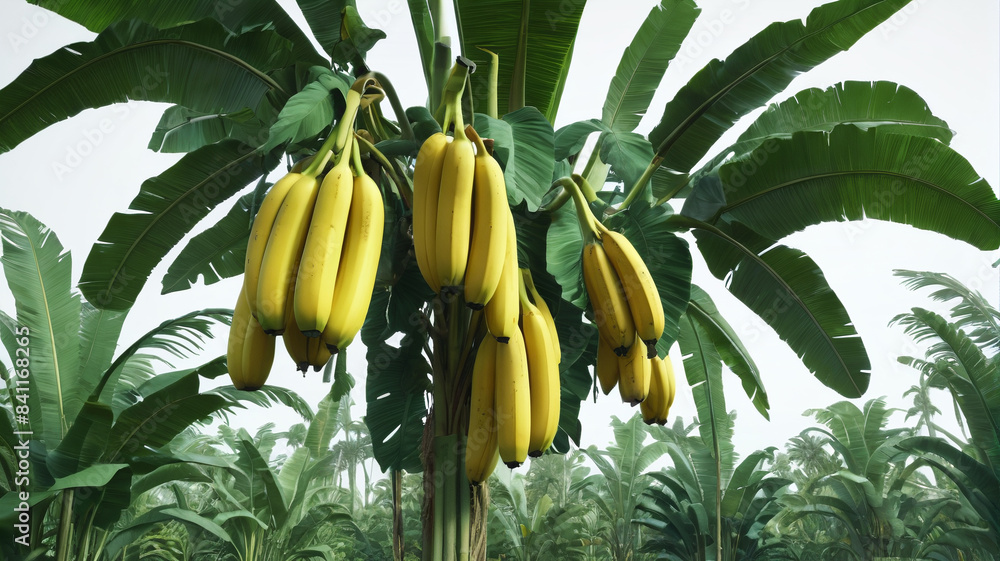 Banana Grove: Tall Banana Plants with Large Leaves and Hanging Clusters ...