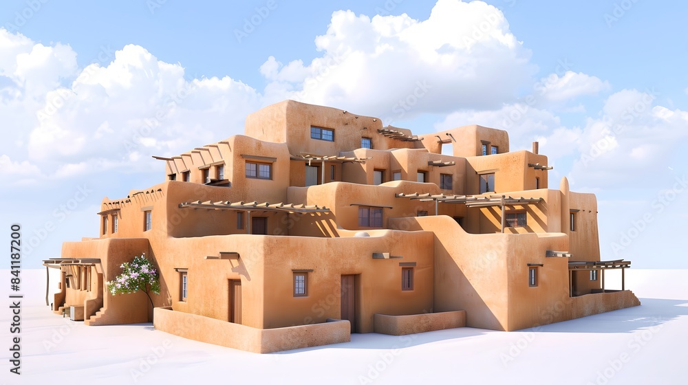 Stock-Illustration „Pueblo-style adobe house, reflecting the ...