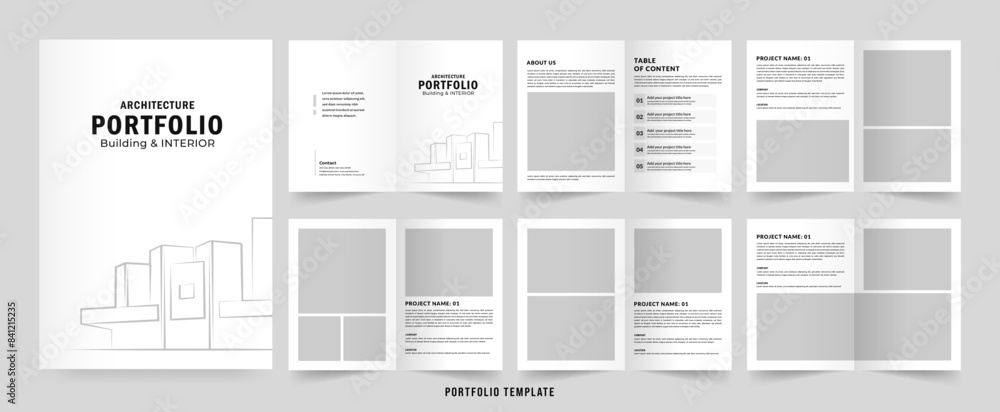 Architecture portfolio or portfolio layout template design, Black and ...