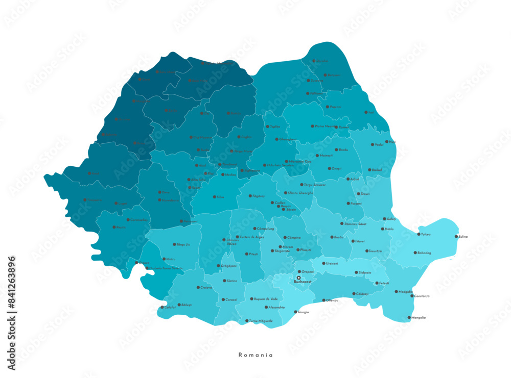 Vector modern illustration. Simplified administrative map of Romania ...