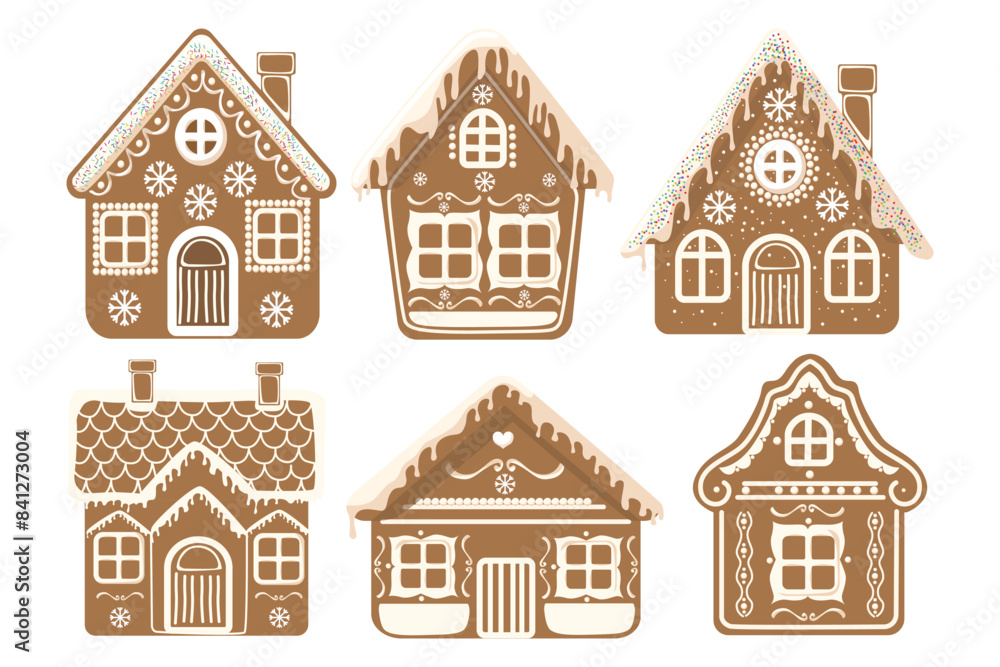 Set of sweet gingerbread houses in cartoon style. Vector illustration ...