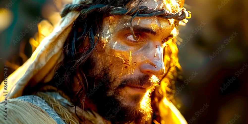 Hyper realistic close up besutiful photograph of Jesus Christ under ...
