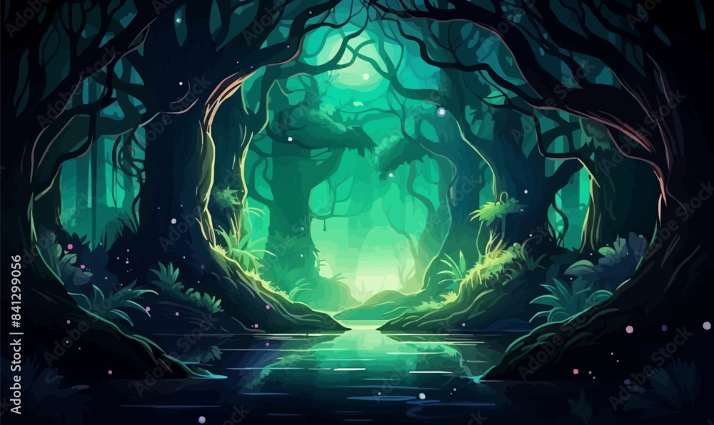 mystical forest with bioluminescent plants vector isolated illustration ...