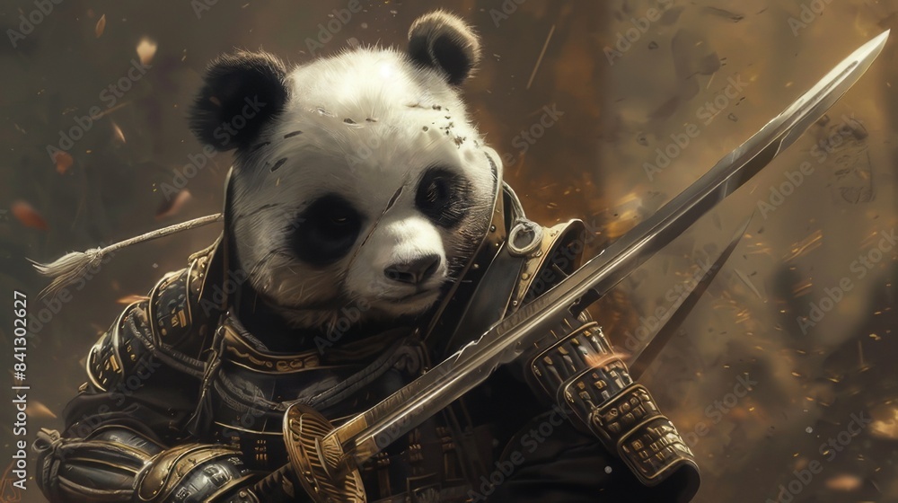 panda, warrior, forest, mountain, sword, samurai, animal, bear, cartoon ...