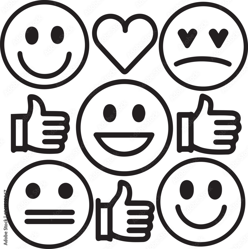 Emoticons big set. Emoji faces collection vector. Emojis flat style ...