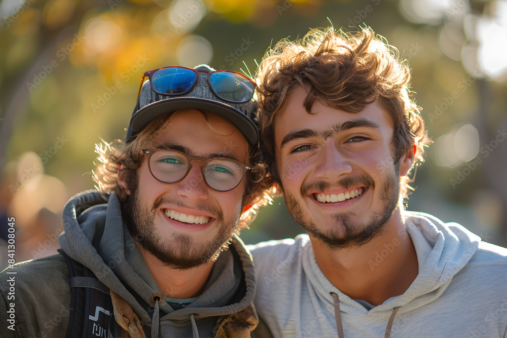 A portrait picture of two guys, best friends, and relatives smiling ...