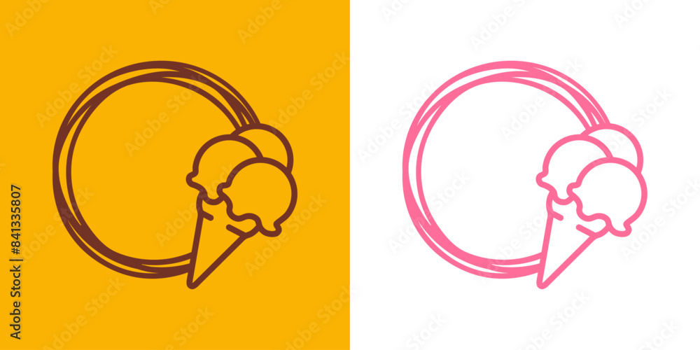 Logo ice cream. Silueta de marco circular con líneas con helado con 3 ...