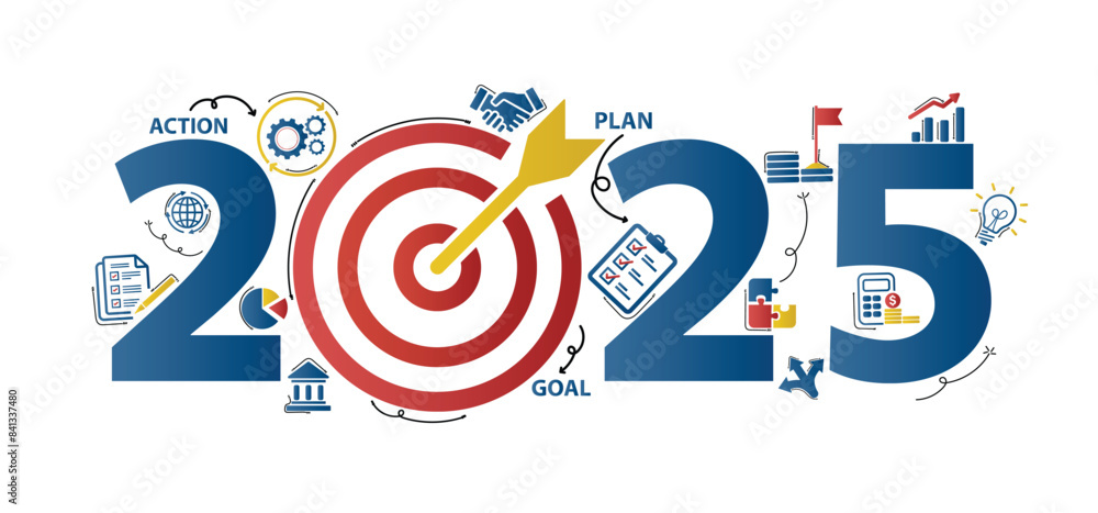 2025 new year goal plan action with target icons, Business plan ...