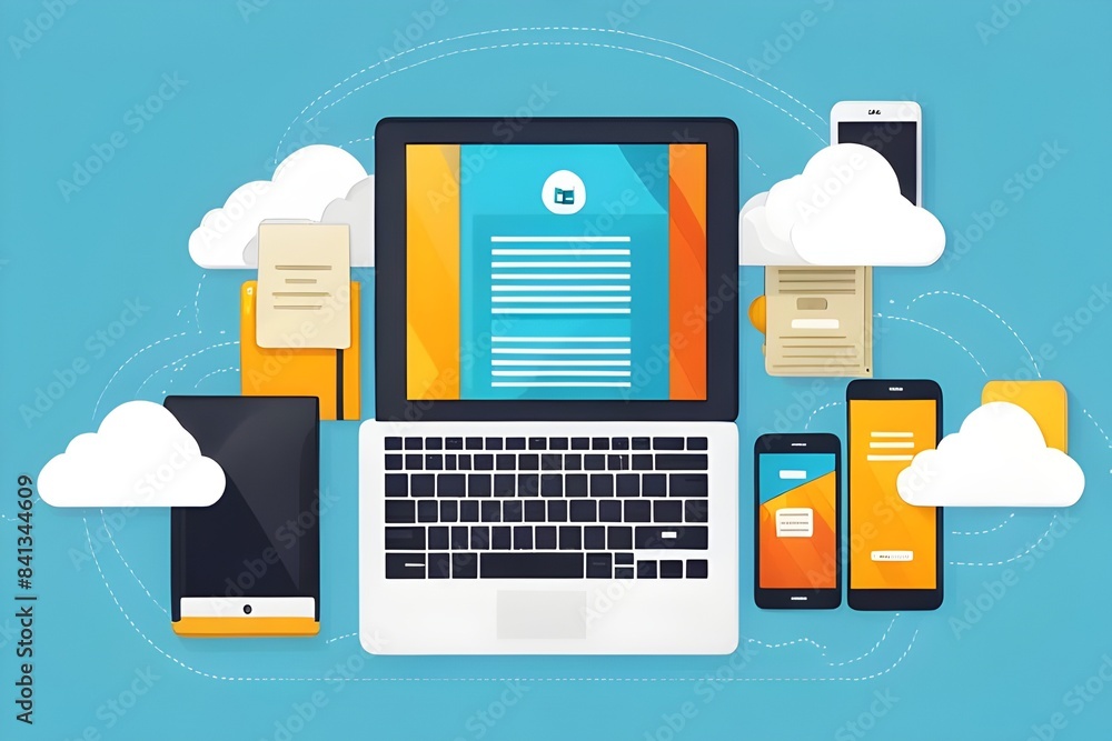 Cloud Technology Represented By Various Digital Devices Showcasing Seamless Integration Data