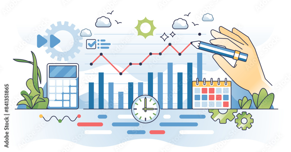 Time series analysis with sequence of data points outline hands concept ...