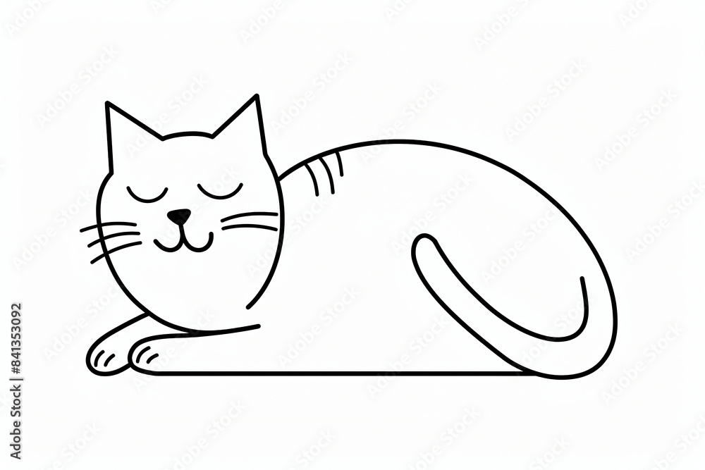 colouring book page, a simple line art drawing of an outline of cat ...