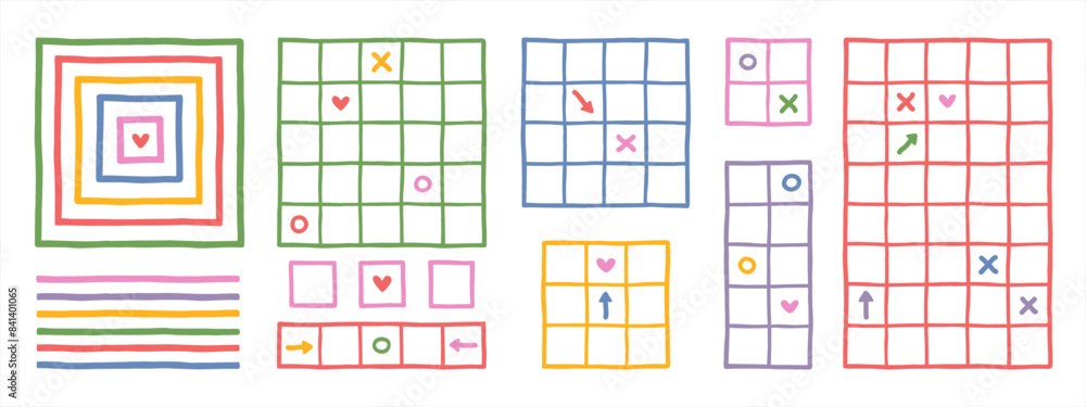 Checked, chequered hand drawn geometric backgrounds set. Square ...