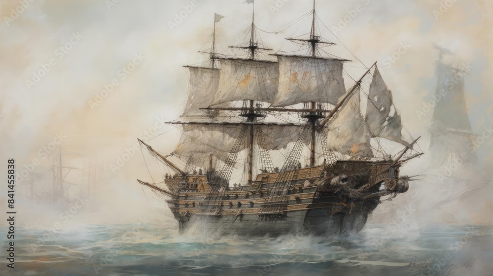 Ghost Ship Sailing Through Fog, Haunted Pirate Ship Wallpaper ...