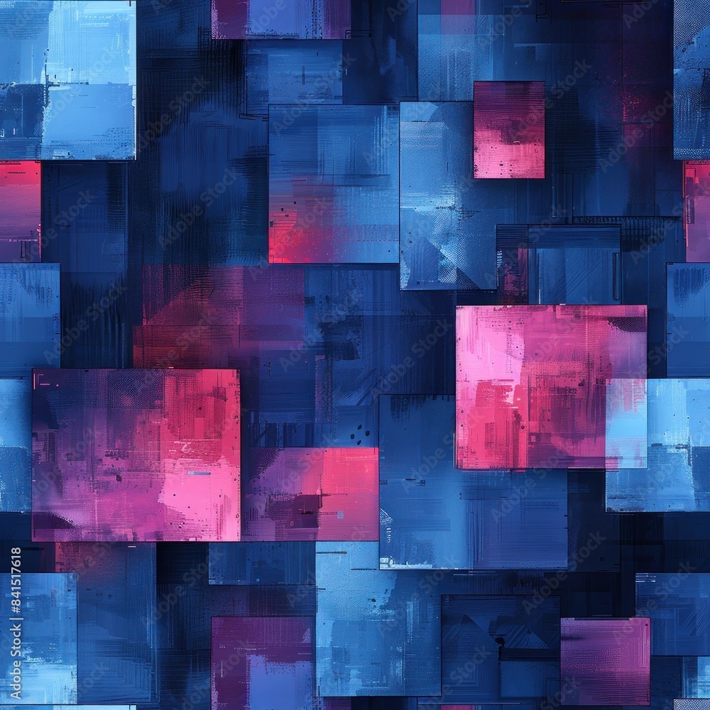 Minimalist pixel art, square and rectangular blocks, blue color palette ...