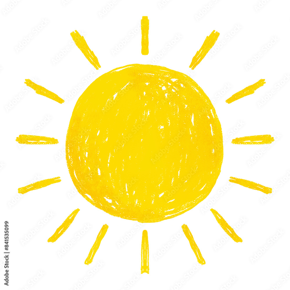 Yellow sun icon png cute crayon shape, transparent background Stock ...