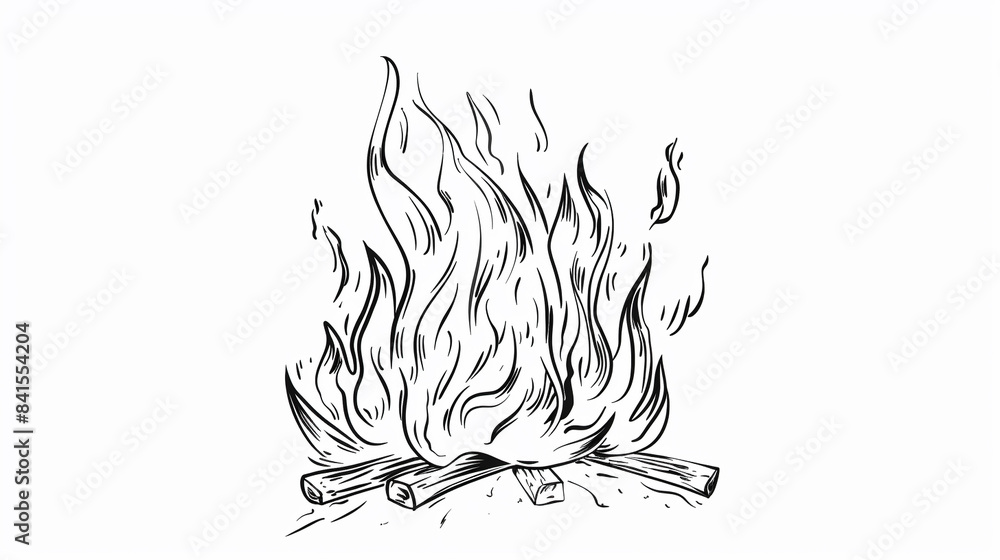 Minimalist Line Art Drawing of Burning Fire Flames - Abstract Black and ...