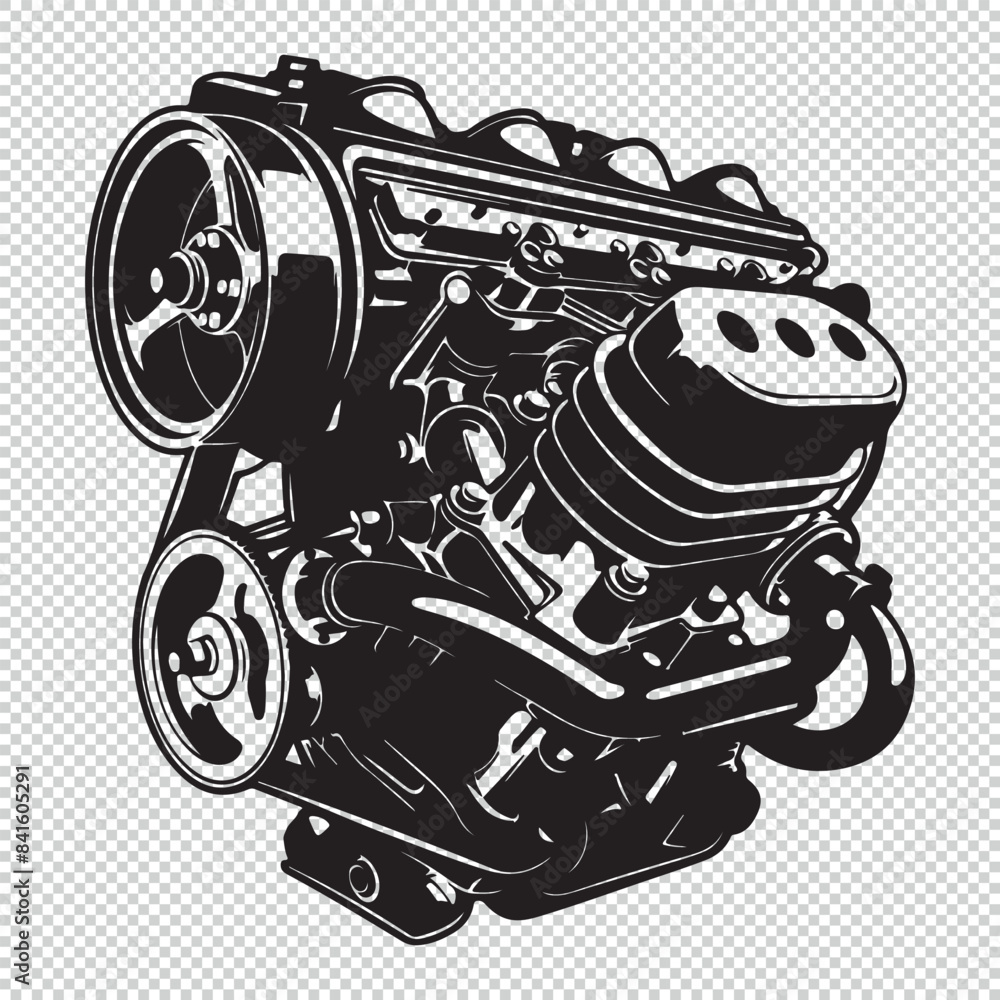 Motor engine design, black vector illustration on transparent ...