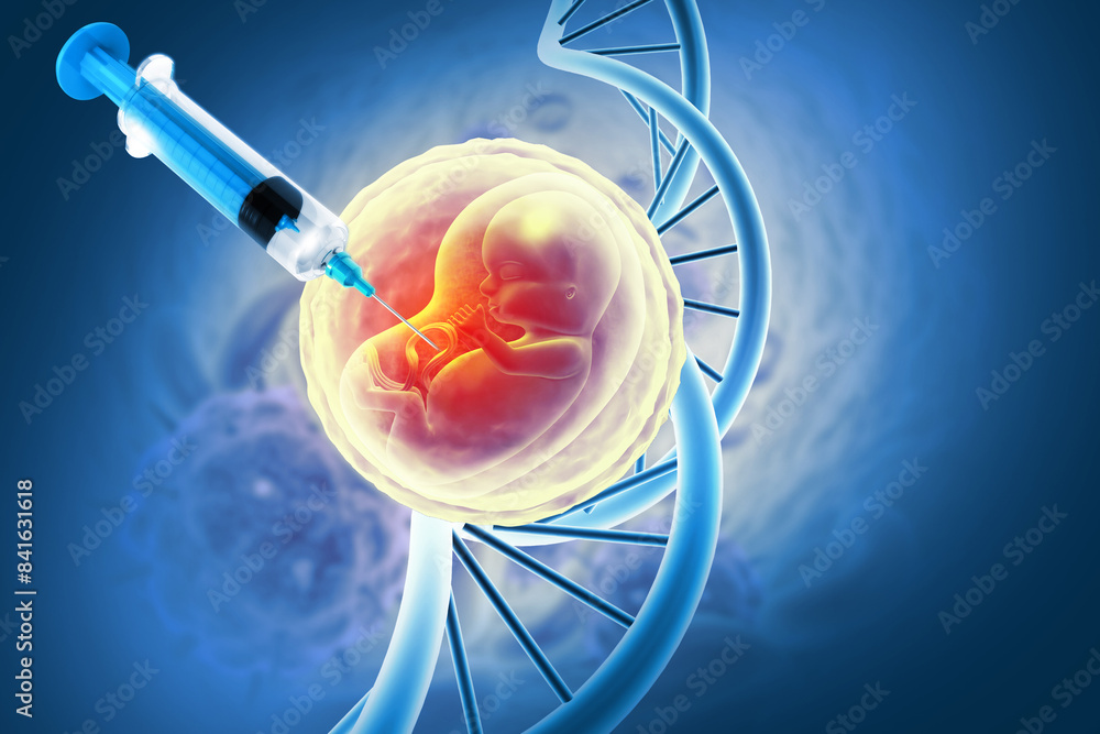 Amniocentesis test procedure on scientific background. 3d illustration ...