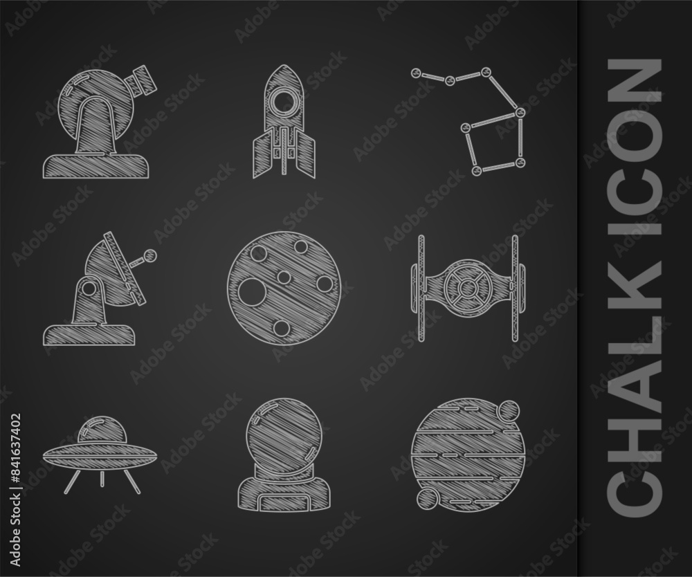 Set Planet Mars, Astronaut helmet, Cosmic ship, UFO flying spaceship, Satellite dish, Great Bear ...