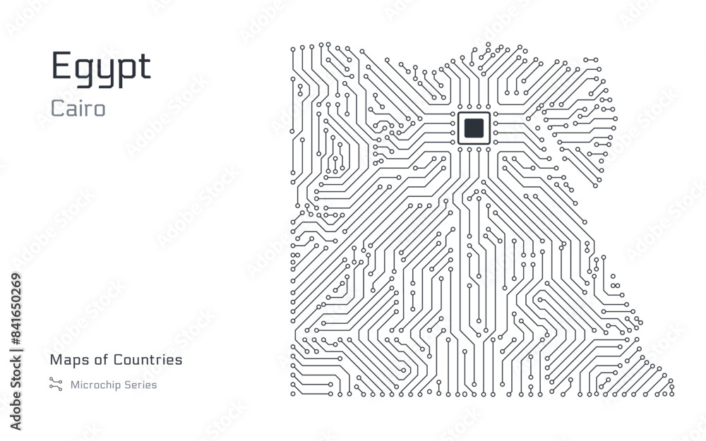 Egypt Map with a capital of Cairo Shown in a Microchip Pattern with ...