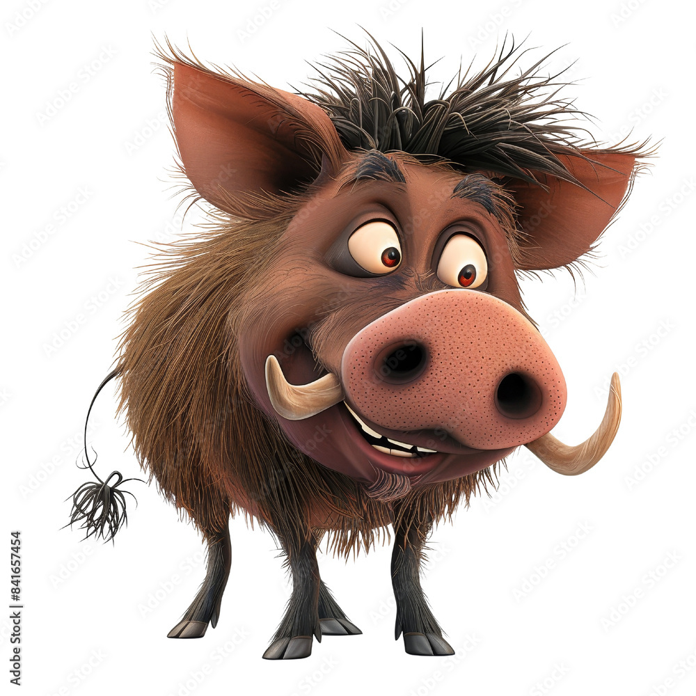 Animated cartoon warthog with large tusks and a friendly expression ...