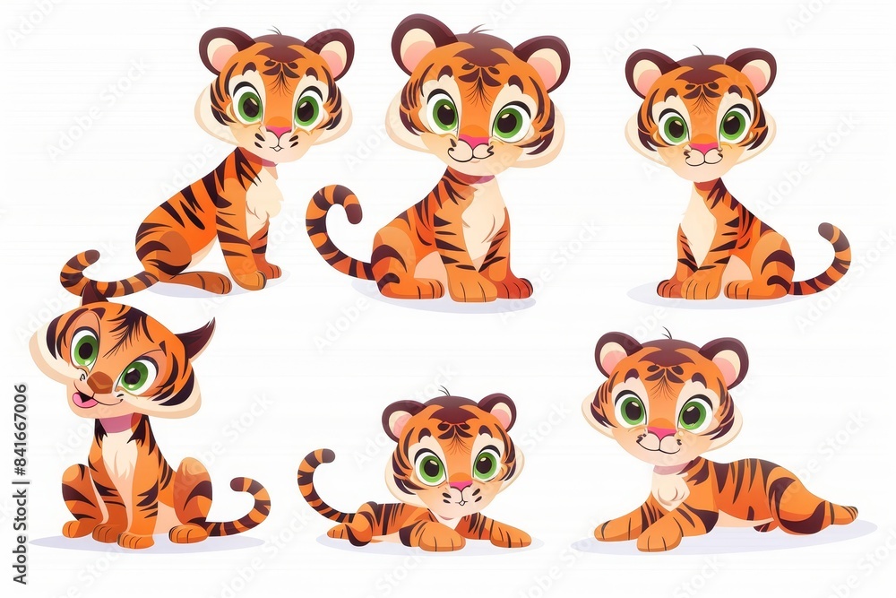A cute baby tiger character showing different emotions isolated on ...