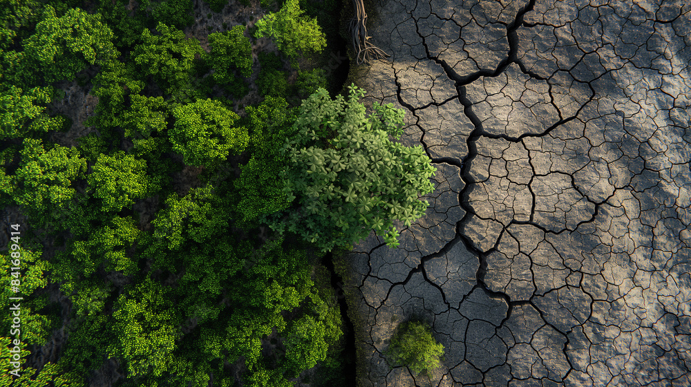 Climate changes & nature impact. Trees in a natural green ground and ...