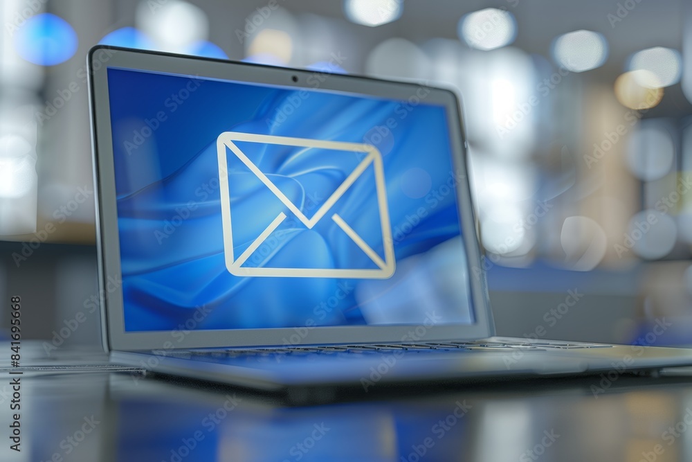 Laptop displaying email interface for sending and receiving messages ...