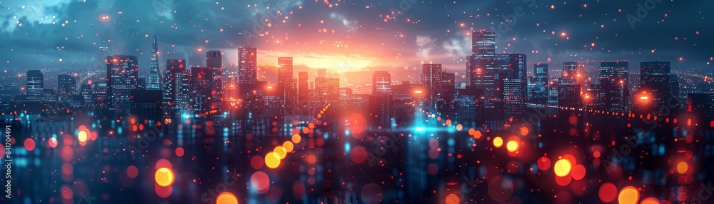 A scene in a modern smart city with IoT technology and 5G networks ...