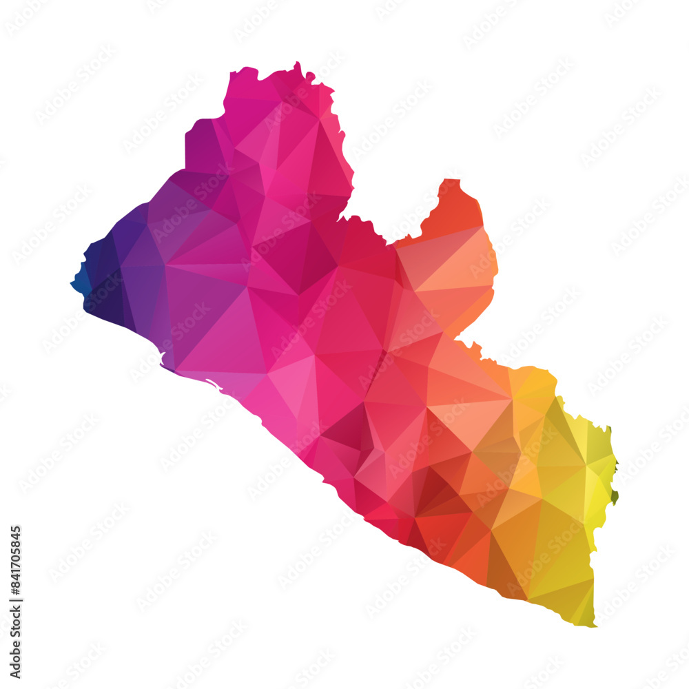 Abstract Polygon Map - Vector illustration Low Poly Color Rainbow Liberia map of isolated ...