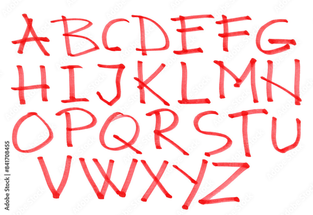 Grunge scribble alphabet, letters red marker isolated on white ...