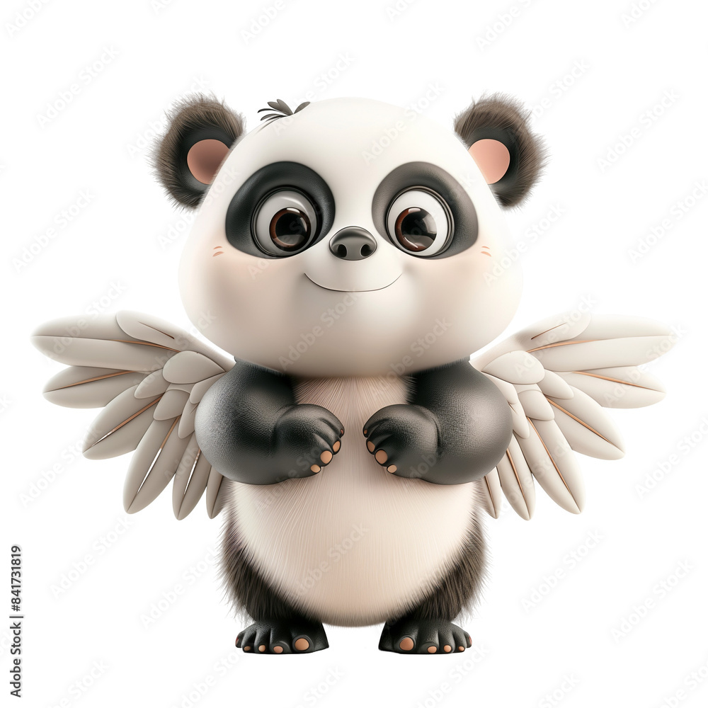 Panda bear with wings, cute cub, illustration in pastel colors ...