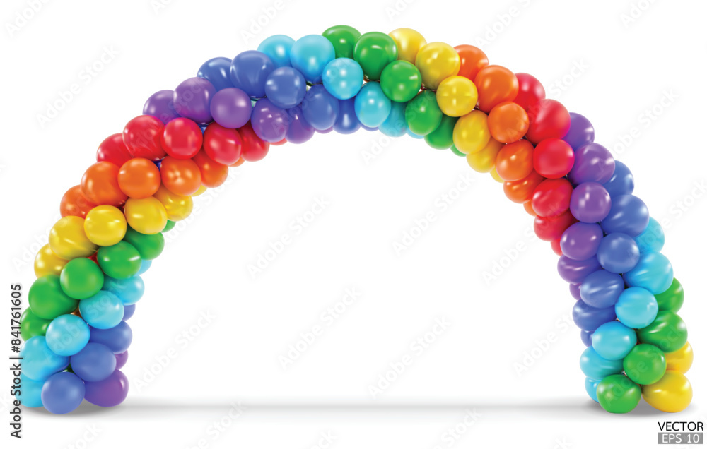 3D render rainbow balloon arch entrance. Rainbow Balloons in the Shape ...