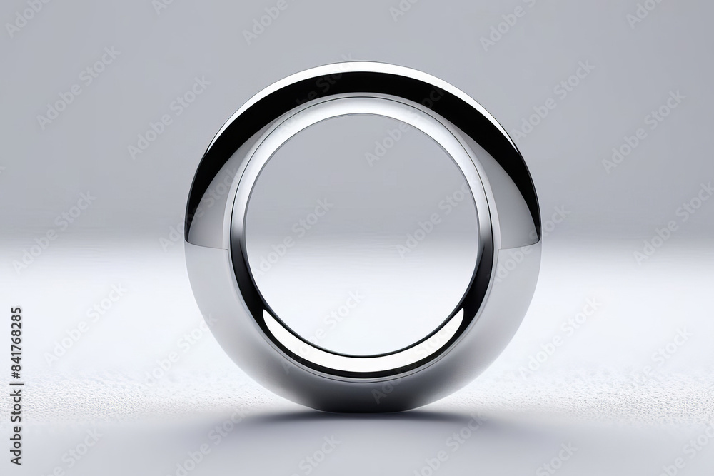 three-dimensional, chrome metallic letter O is featured against a plain ...